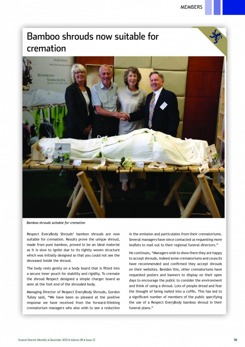 As seen in the Funeral Directors Magazine December 2013 - Respect ...