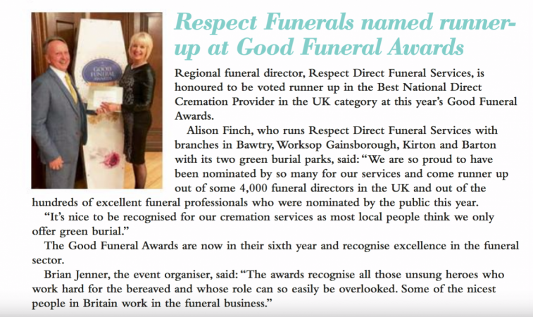 Respect Woodland Green Burial Parks - Respect Funeral named Runner-up ...